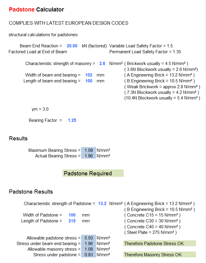 Padstone Calculator.xls
