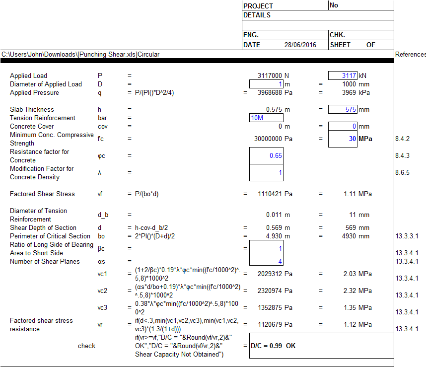 Punching Shear Check - Concrete Slab (Rectangular and Circular)