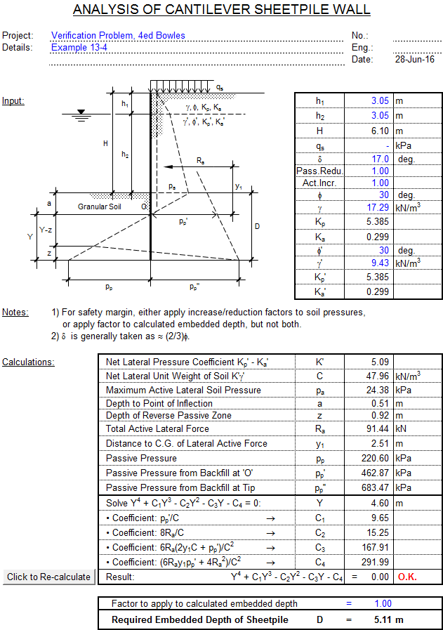 Analysis of Sheet Pile Wall - Cantilevered and Anchored