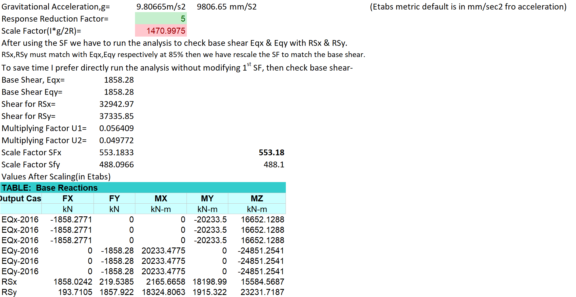 NBC Seismic Load Calculation