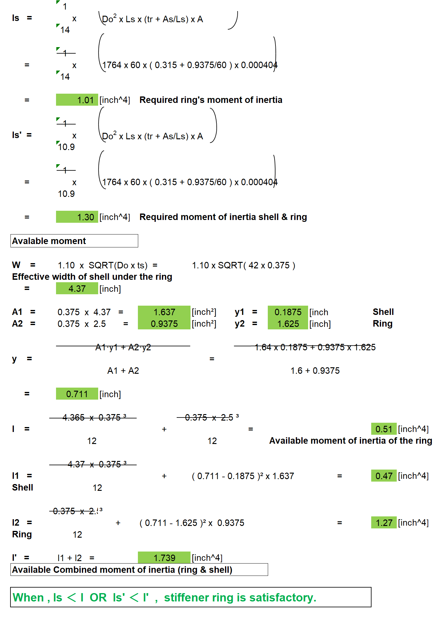 Stiffening ring for vessel under external pressure