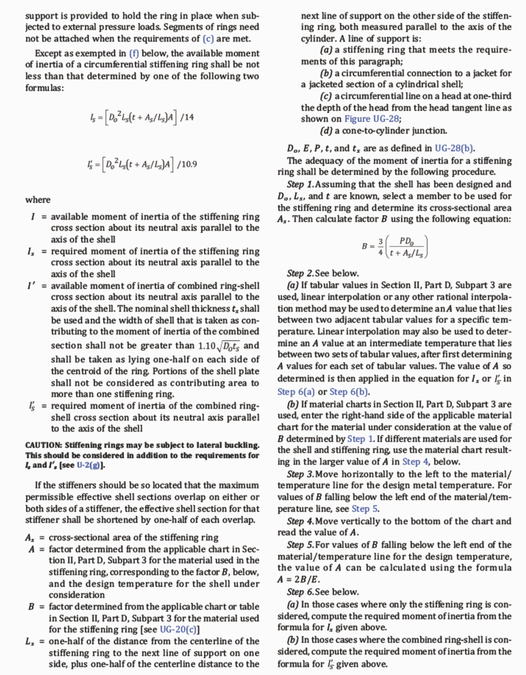 Stiffening ring for vessel under external pressure