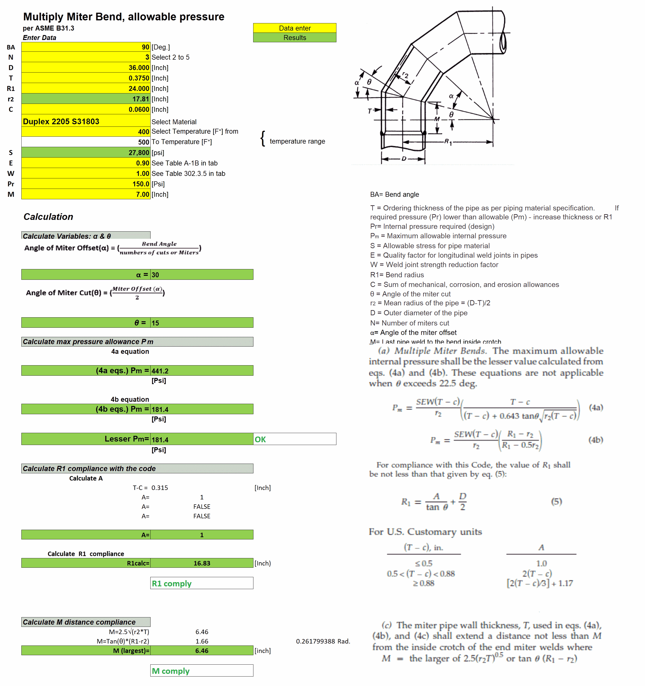 Single and Multi Miter Bend, max allowed pressure