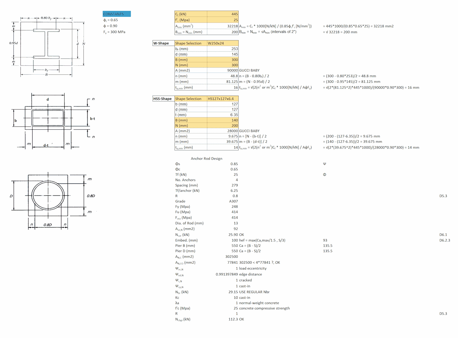 AXIAL BASEPLATE - CSA S16 and CSA A23.3