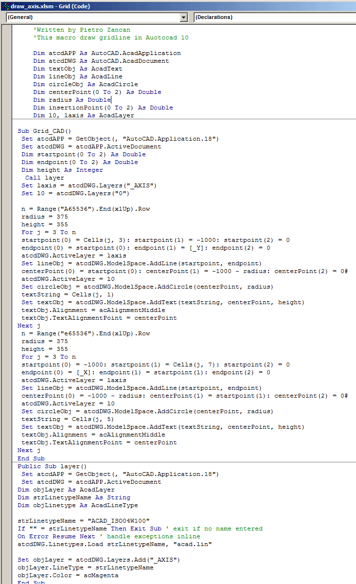 Excel Generating AutoCAD Drawing